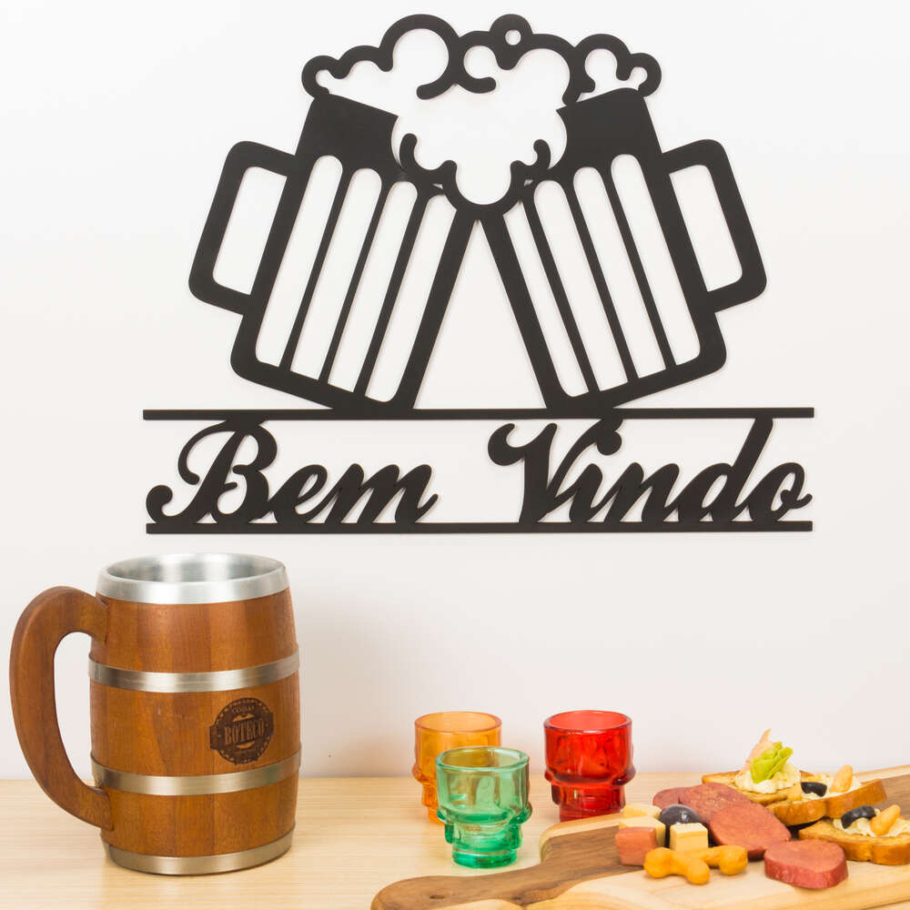 Palavra Decorativa para Parede - Bem Vindo - 30 cm x 40 cm x 3 mm